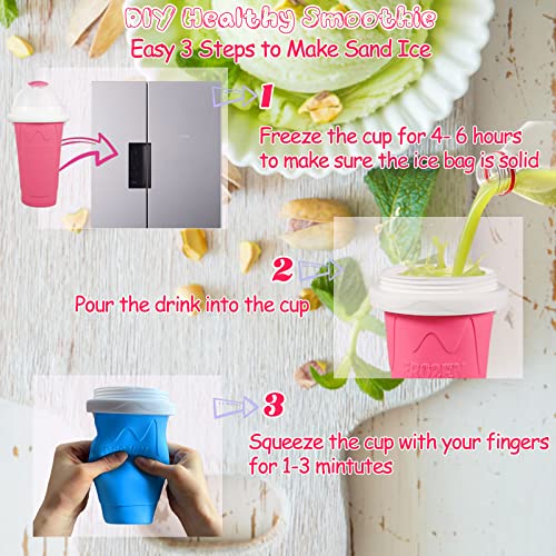 Slushie Maker Cup, Magic Quick Frozen Smoothies Cup, Portable Squeeze Cup Slushy Maker, Summer Juice Ice Cream Cup Freeze Double Layer Squeeze Cup for Family DIY Homemade PINK