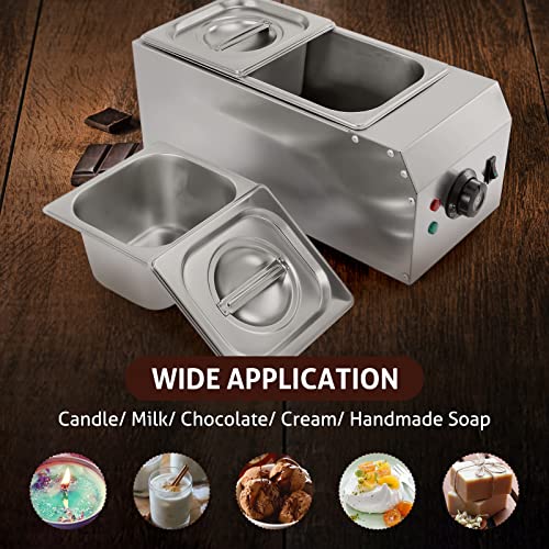 WICHEMI Chocolate Melting Pot Commercial Chocolate Tempering Machine 2 Tanks 9lbs Stainless Steel Chocolate Melter Pots Melting Machine Home Or Bakery Use