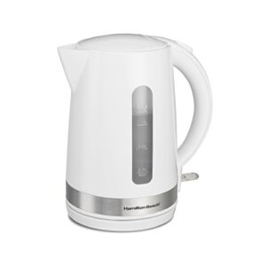 hamilton beach electric tea kettle, water boiler & heater, 1.7 l, 1500 watts, cordless, auto-shutoff & boil-dry protection, white (41009)