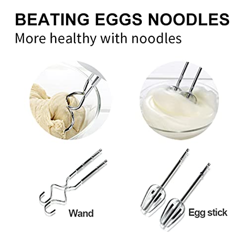 KUUNLESIN 5-Speed Electric Hand Mixer, With Turbo Button, Easy Eject Button, 300W(1500W Max), Stainless Steel Lightweight Hand Mixer With Storage Rack+Beaters and Dough hooks,Cake Mixer, Baking Mixer, Dough Mixer,For Easy Whipping Dough, Cream , Cake.