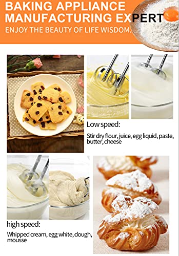 KUUNLESIN 5-Speed Electric Hand Mixer, With Turbo Button, Easy Eject Button, 300W(1500W Max), Stainless Steel Lightweight Hand Mixer With Storage Rack+Beaters and Dough hooks,Cake Mixer, Baking Mixer, Dough Mixer,For Easy Whipping Dough, Cream , Cake.