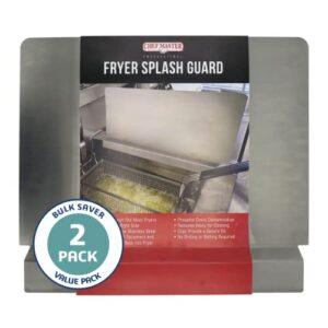 chef master 90059 commercial deep fryer splash guard | stops oil from splattering | clips provide a secure fit | durable 18 gauge stainless steel | measures 20.5 x 15 inches | 2 pack