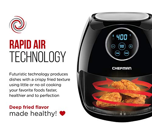 CHEFMAN Large Air Fryer 6.5 Qt XL, Healthy Cooking, User Friendly, Nonstick, Digital Touch Screen with 4 Cooking Functions w/ 60 Minute Timer & Auto Shut Off, BPA-Free, Dishwasher Safe Basket, Black