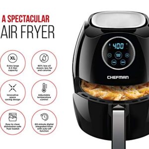 CHEFMAN Large Air Fryer 6.5 Qt XL, Healthy Cooking, User Friendly, Nonstick, Digital Touch Screen with 4 Cooking Functions w/ 60 Minute Timer & Auto Shut Off, BPA-Free, Dishwasher Safe Basket, Black