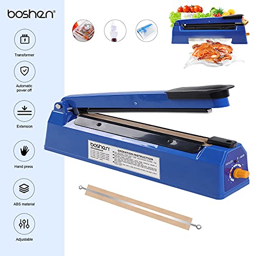 Boshen 8 Inch Impulse Heat Sealer Poly Mylar Plastic Bag Sealer Manual Heat Sealing Machine Home Restaurant Food Snacks Storage Manual Packaging Machine (8 inch 200mm)