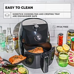 Crux 3.7QT Manual Air Fryer, Faster Pre-Heat, No-Oil Frying, Fast Healthy Evenly Cooked Meal Every Time, Dishwasher Safe Non Stick Pan and Crisping Tray for Easy Clean Up, Stainless Steel/Black