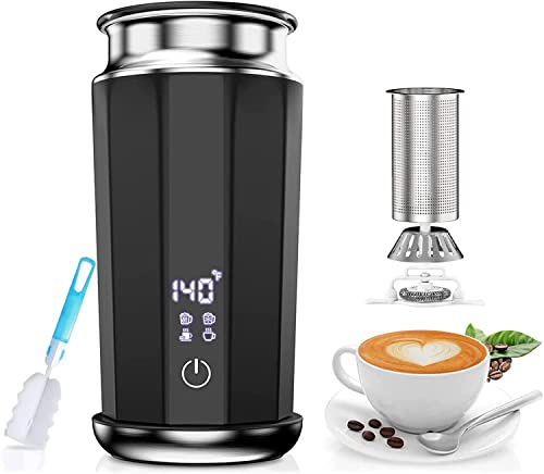 Electric Milk Frother, 5-in-1 Automatic Milk Steamer, 8.45oz/250ml Milk Frother and Steamer, Hot& Cold Foam Maker, Smart Touch Screen Milk Frother for Latte,Cappuccinos,Milk Tea,Hot Chocolate, 500W