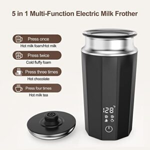 Electric Milk Frother, 5-in-1 Automatic Milk Steamer, 8.45oz/250ml Milk Frother and Steamer, Hot& Cold Foam Maker, Smart Touch Screen Milk Frother for Latte,Cappuccinos,Milk Tea,Hot Chocolate, 500W