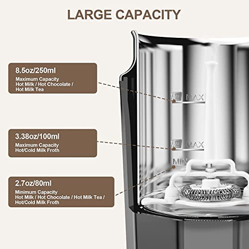 Electric Milk Frother, 5-in-1 Automatic Milk Steamer, 8.45oz/250ml Milk Frother and Steamer, Hot& Cold Foam Maker, Smart Touch Screen Milk Frother for Latte,Cappuccinos,Milk Tea,Hot Chocolate, 500W