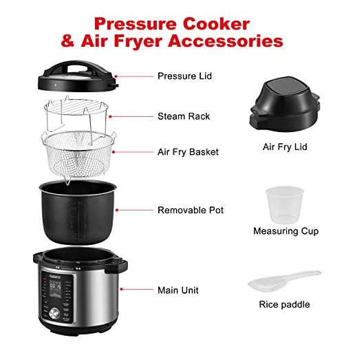 Galanz 12-in-1 Electric Pressure Cooker & Air Fryer with 12 Preset Programs Including Slow Cook, AirFry, Dehydrate, Rice, Grill, Roast, Steam, Beans, Stew, Warm, 6 Qt, 1000W/1500W, Stainless Steel