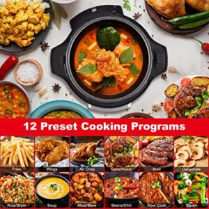 Galanz 12-in-1 Electric Pressure Cooker & Air Fryer with 12 Preset Programs Including Slow Cook, AirFry, Dehydrate, Rice, Grill, Roast, Steam, Beans, Stew, Warm, 6 Qt, 1000W/1500W, Stainless Steel