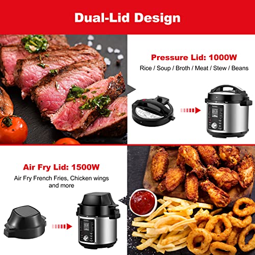 Galanz 12-in-1 Electric Pressure Cooker & Air Fryer with 12 Preset Programs Including Slow Cook, AirFry, Dehydrate, Rice, Grill, Roast, Steam, Beans, Stew, Warm, 6 Qt, 1000W/1500W, Stainless Steel