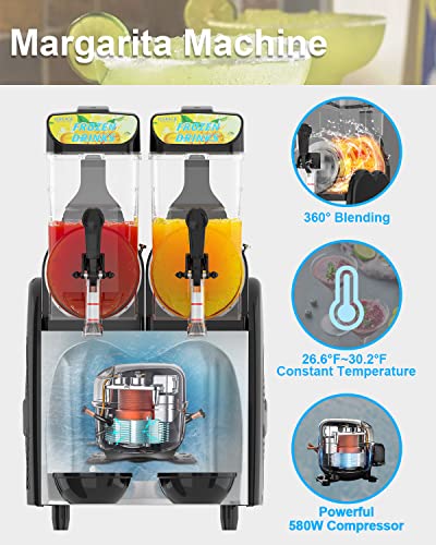 GSEICE Commercial Slushy Machine, 3.2 Gals X 2 Tanks Margarita Machine 110V Slushy Maker Machine for Slush, Frozen Margarita, Frozen Drink Machine for Restaurants Bars Pool Parties