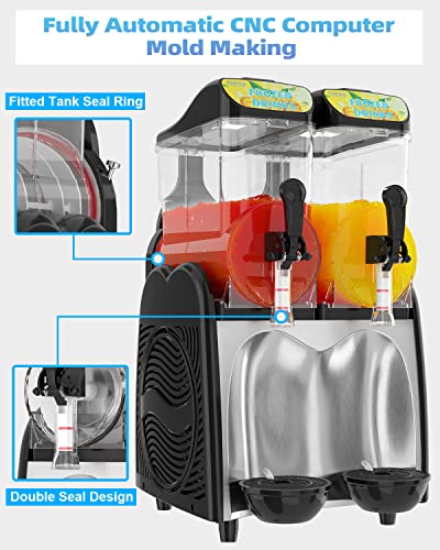 GSEICE Commercial Slushy Machine, 3.2 Gals X 2 Tanks Margarita Machine 110V Slushy Maker Machine for Slush, Frozen Margarita, Frozen Drink Machine for Restaurants Bars Pool Parties