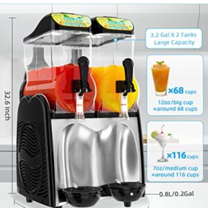 GSEICE Commercial Slushy Machine, 3.2 Gals X 2 Tanks Margarita Machine 110V Slushy Maker Machine for Slush, Frozen Margarita, Frozen Drink Machine for Restaurants Bars Pool Parties