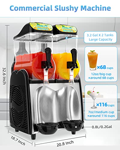 GSEICE Commercial Slushy Machine, 3.2 Gals X 2 Tanks Margarita Machine 110V Slushy Maker Machine for Slush, Frozen Margarita, Frozen Drink Machine for Restaurants Bars Pool Parties