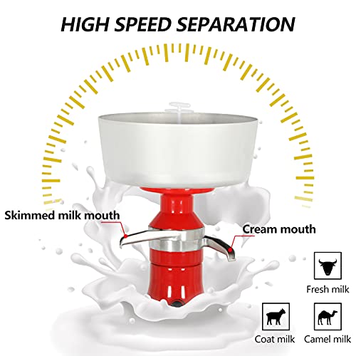 Milk Cream Centrifugal Separator Electric Cream Separator Stainless Steel 100L/H Goat Cow Milk Separator Turning Raw or Whole Milk into Cream and Skim Milk for 110V 100W