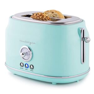 Nostalgia Classic 2-Slice Wide Slot Toaster, Retro Vintage Design with Six Toasting Settings & Removable Crumb Tray, Aqua