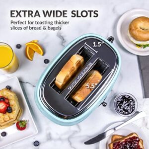 Nostalgia Classic 2-Slice Wide Slot Toaster, Retro Vintage Design with Six Toasting Settings & Removable Crumb Tray, Aqua