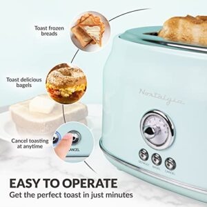 Nostalgia Classic 2-Slice Wide Slot Toaster, Retro Vintage Design with Six Toasting Settings & Removable Crumb Tray, Aqua