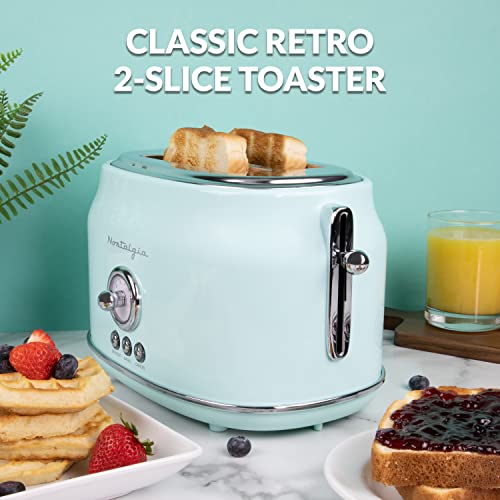 Nostalgia Classic 2-Slice Wide Slot Toaster, Retro Vintage Design with Six Toasting Settings & Removable Crumb Tray, Aqua