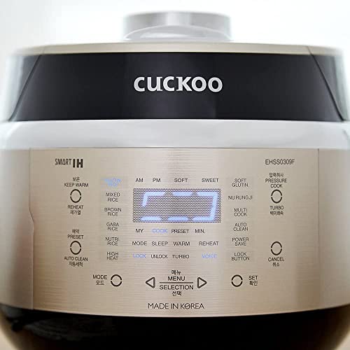 CUCKOO CRP-EHSS0309FG | 3-Cup (Uncooked) Induction Heating Pressure Rice Cooker | 15 Menu Options, Auto-Clean, Voice Guide, Made in Korea | Gold