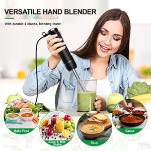 6 in 1 Immersion Handheld Blender, 304 Stainless Steel Hand Blender Electric with Food Grade Silicone Removable Cover, Hand Blender, Immersion Blender Cup, Chopper, Whisk and Milk Frother for Baby Food, Milkshake, Cream