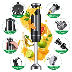 6 in 1 Immersion Handheld Blender, 304 Stainless Steel Hand Blender Electric with Food Grade Silicone Removable Cover, Hand Blender, Immersion Blender Cup, Chopper, Whisk and Milk Frother for Baby Food, Milkshake, Cream