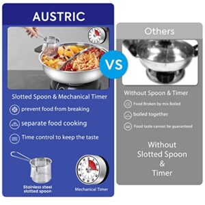 Austric Electric Shabu Shabu Hot Pot, 304 Stainless Steel Hot Pot with Divider Electric pot with Tempered Glass Lid for Party, Family Gathering,5L large capacity（Silver） (Shabu Lift Timer)