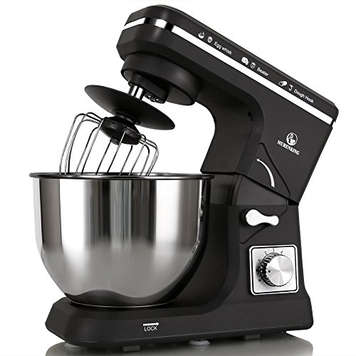 MURENKING Stand Mixer 5.3-Quart 500W,6+P Speed Tilt-Head Kitchen Electric Food Mixers Home Baking Dough Machine with Stainless Steel Bowl,Dough Hooks, Whisk, Beater, Pouring Shield (Black)