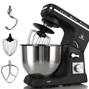 MURENKING Stand Mixer 5.3-Quart 500W,6+P Speed Tilt-Head Kitchen Electric Food Mixers Home Baking Dough Machine with Stainless Steel Bowl,Dough Hooks, Whisk, Beater, Pouring Shield (Black)