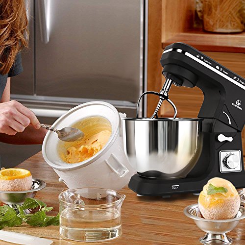 MURENKING Stand Mixer 5.3-Quart 500W,6+P Speed Tilt-Head Kitchen Electric Food Mixers Home Baking Dough Machine with Stainless Steel Bowl,Dough Hooks, Whisk, Beater, Pouring Shield (Black)