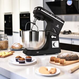 MURENKING Stand Mixer 5.3-Quart 500W,6+P Speed Tilt-Head Kitchen Electric Food Mixers Home Baking Dough Machine with Stainless Steel Bowl,Dough Hooks, Whisk, Beater, Pouring Shield (Black)