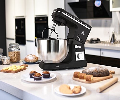 MURENKING Stand Mixer 5.3-Quart 500W,6+P Speed Tilt-Head Kitchen Electric Food Mixers Home Baking Dough Machine with Stainless Steel Bowl,Dough Hooks, Whisk, Beater, Pouring Shield (Black)