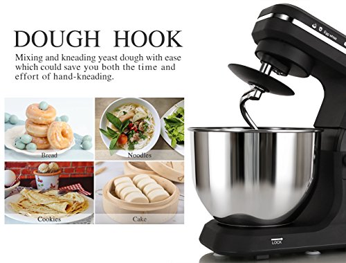 MURENKING Stand Mixer 5.3-Quart 500W,6+P Speed Tilt-Head Kitchen Electric Food Mixers Home Baking Dough Machine with Stainless Steel Bowl,Dough Hooks, Whisk, Beater, Pouring Shield (Black)