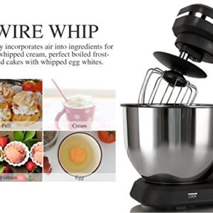 MURENKING Stand Mixer 5.3-Quart 500W,6+P Speed Tilt-Head Kitchen Electric Food Mixers Home Baking Dough Machine with Stainless Steel Bowl,Dough Hooks, Whisk, Beater, Pouring Shield (Black)