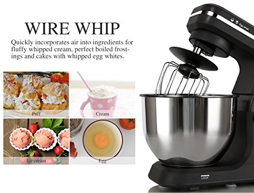 MURENKING Stand Mixer 5.3-Quart 500W,6+P Speed Tilt-Head Kitchen Electric Food Mixers Home Baking Dough Machine with Stainless Steel Bowl,Dough Hooks, Whisk, Beater, Pouring Shield (Black)