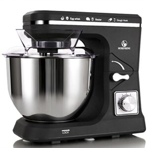 MURENKING Stand Mixer 5.3-Quart 500W,6+P Speed Tilt-Head Kitchen Electric Food Mixers Home Baking Dough Machine with Stainless Steel Bowl,Dough Hooks, Whisk, Beater, Pouring Shield (Black)