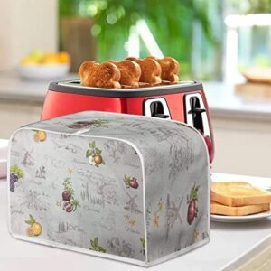 FOR U DESIGNS Toaster Cover 2 Slice Long Slot,Fruit Pattern Bread Maker Cover Washable Dust Protection Retro Style Kitchen Small Appliance Covers with Top Hook