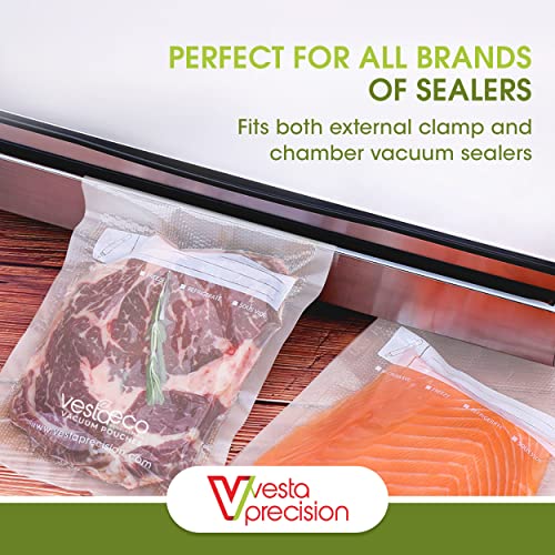 Vesta Precision Zipper Vacuum Seal Bags Pack | Clear and Embossed | 75 Quart (8x12 inch) and 50 Gallon (11x16 inch) Vacuum Bags | Great for Food Storage and Sous Vide