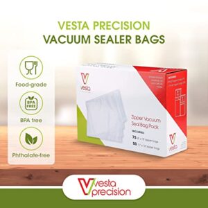 Vesta Precision Zipper Vacuum Seal Bags Pack | Clear and Embossed | 75 Quart (8x12 inch) and 50 Gallon (11x16 inch) Vacuum Bags | Great for Food Storage and Sous Vide