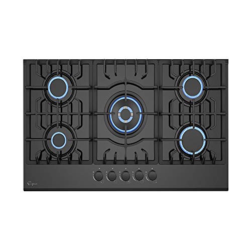 Empava 30 in. Gas Stove Cooktop 5 Italy Sabaf Sealed Burners NG/LPG Convertible in Black Tempered Glass, 30 Inch