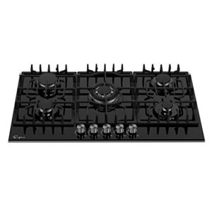 Empava 30 in. Gas Stove Cooktop 5 Italy Sabaf Sealed Burners NG/LPG Convertible in Black Tempered Glass, 30 Inch