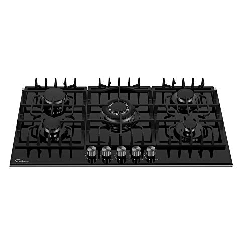 Empava 30 in. Gas Stove Cooktop 5 Italy Sabaf Sealed Burners NG/LPG Convertible in Black Tempered Glass, 30 Inch