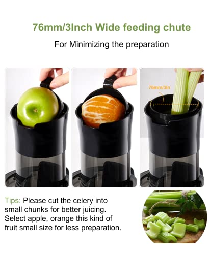 Cold Press Juicer, Qvin Slow Masticating Juicer Machines with Big Wide Chute, Nutrient Electric juicer machines Vegetable And Fruit, slow Juicer Machine BPA-Free, Easy to Clean，extractor de jugos y vegetales