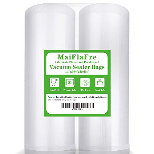 MaiFlaFre 11x50 2 Pack Vacuum Sealer Bags Rolls with Commercial Grade, BPA Free, Heavy Duty, Great for Vac Storage, Meal Prep or Sous Vide