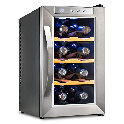 Ivation 8 Bottle Thermoelectric Wine Cooler/Chiller - Stainless Steel - Counter Top Red & White Wine Cellar w/Digital Temperature, Freestanding Refrigerator Smoked Glass Door Quiet Operation Fridge