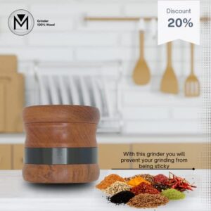 One Piece Of Grinder , Molinillo , Grinder Headchef Including A Larger Black Bag , Spatula & Brush , Small Grinder 100% Wood Finish & Inside Black Aluminum , Grind Designed With A 2.5 Inch