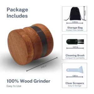 One Piece Of Grinder , Molinillo , Grinder Headchef Including A Larger Black Bag , Spatula & Brush , Small Grinder 100% Wood Finish & Inside Black Aluminum , Grind Designed With A 2.5 Inch