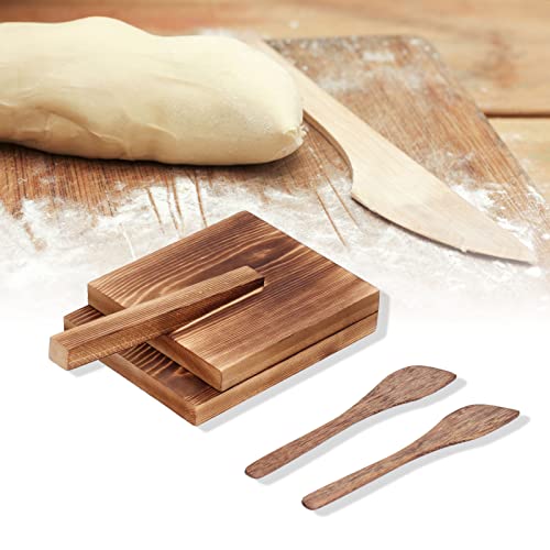 Wood Tortilla Press, Nonslip Tortilla Press with 2PCS Spatulas for Scraping off Excess Dough, Wood Dough Pressing Tool for Cooking & Baking Pizzas, Dumpling, Flying Pie